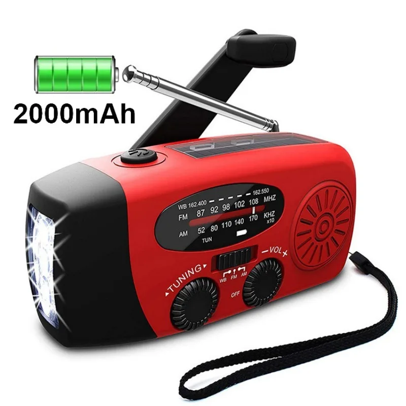 2000mah Portable Emergency Radio with Solar and Hand Crank