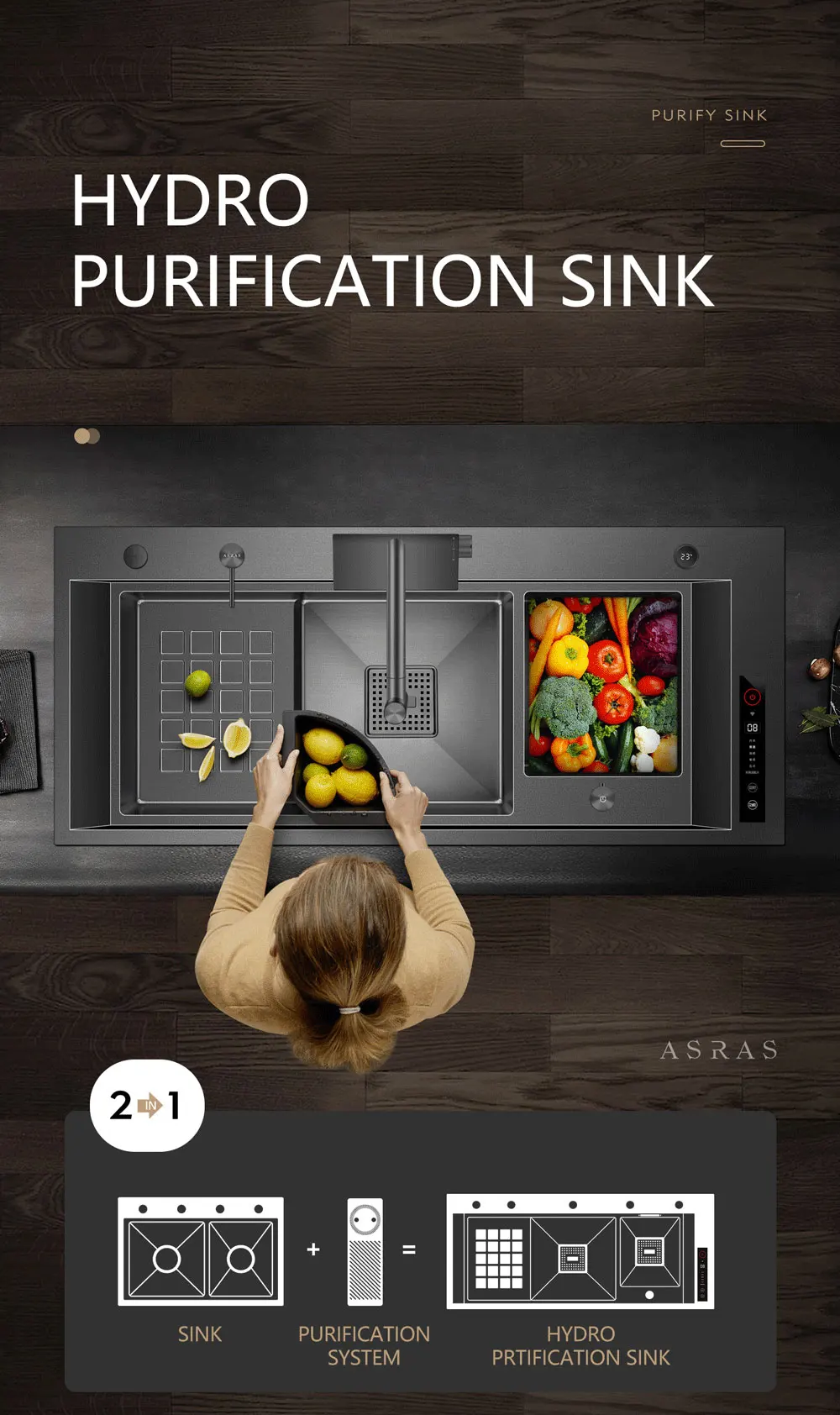 Asras Model Ss304 Nano Hydro Purification Kitchen Sink