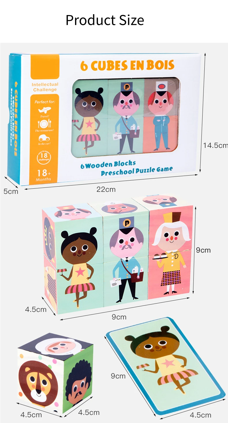 Wooden Cube Characters Changeable Puzzles Six-sided Funny Cartoon ...