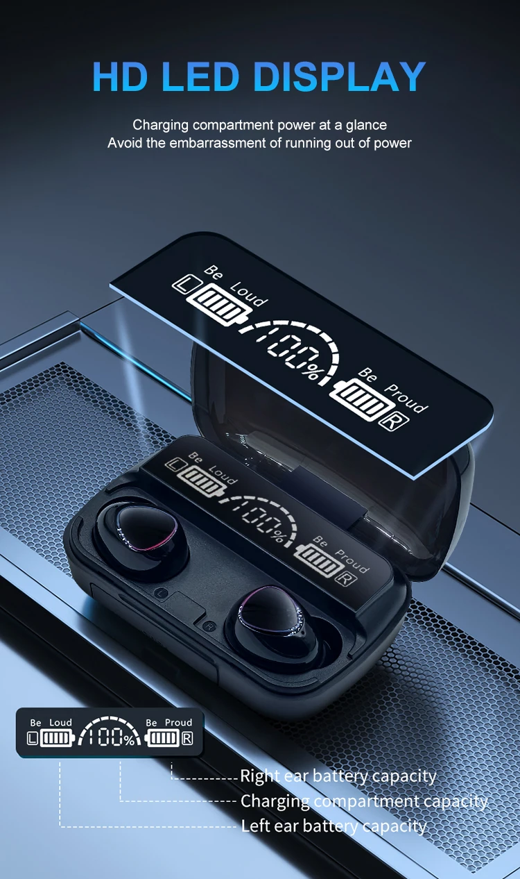 M10 True Wireless Earbuds - in-Ear Headphone with Power LED