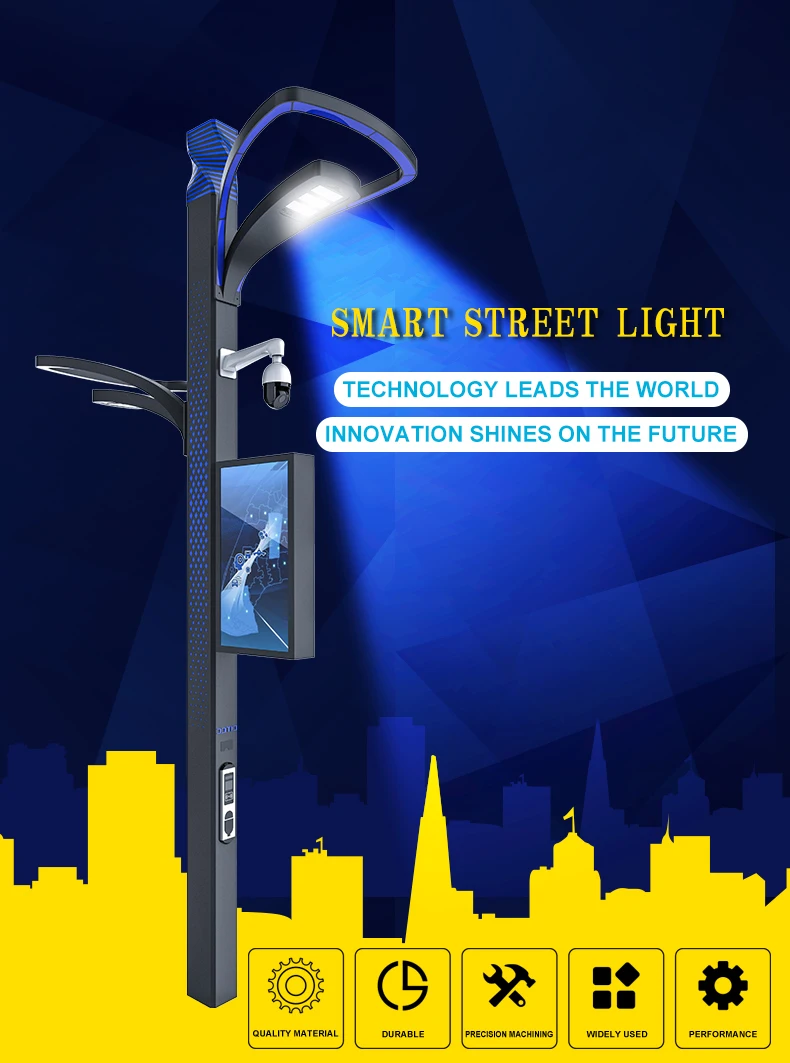 Outdoor Galvanized Smart Light Pole Integrated Led Street Lighting Pole With 5g Cloud Base ...