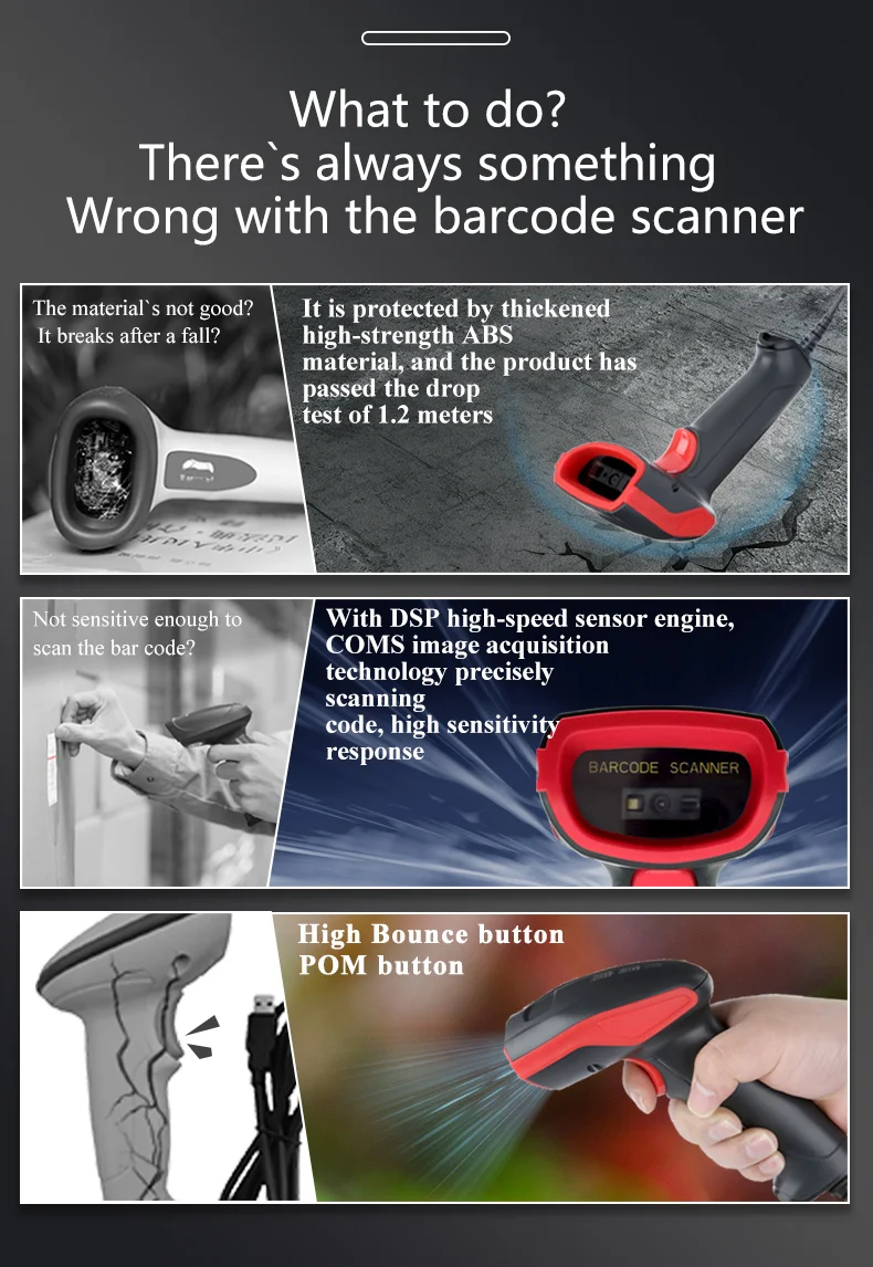 TiCODE AK17 Handsfree Barcode Scanner with Adjustable Stand, Wired 1D ...