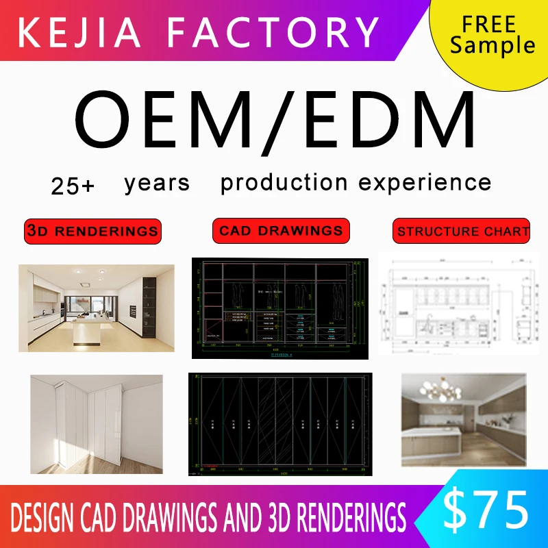 KEJIA Two-tone Wood Beige Kitchen Cabinet with Fluted Glass Door ...