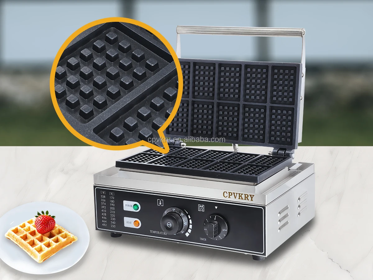 Commercial Stainless Steel Rectangle Waffle Maker 10pcs Non-Stick ...