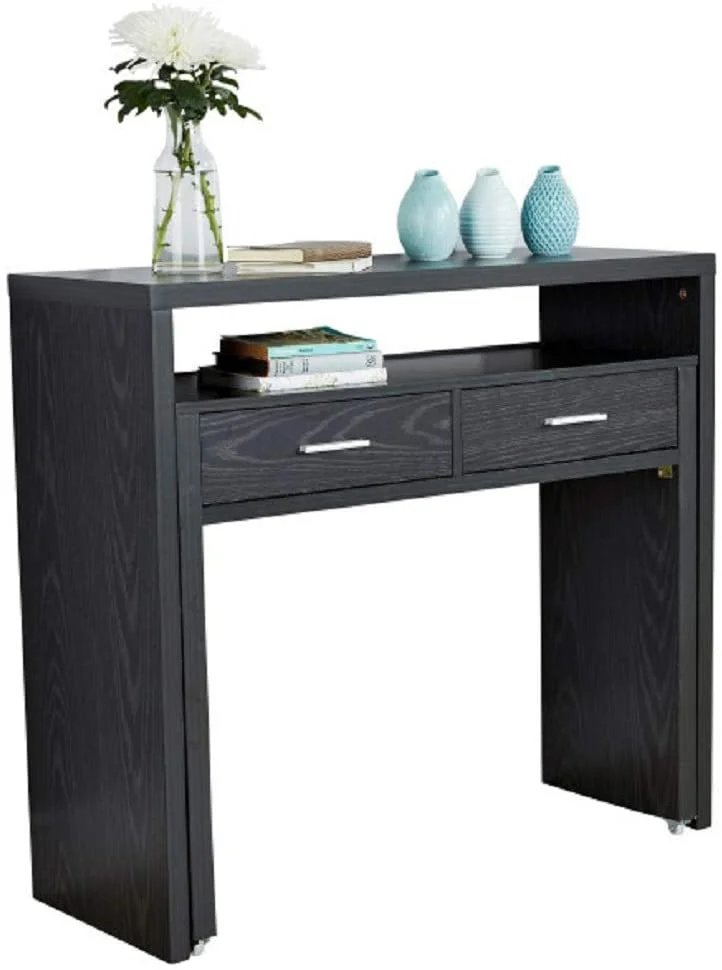 White Extending Desk Console Table Black 2 Drawer Home Office Computer ...