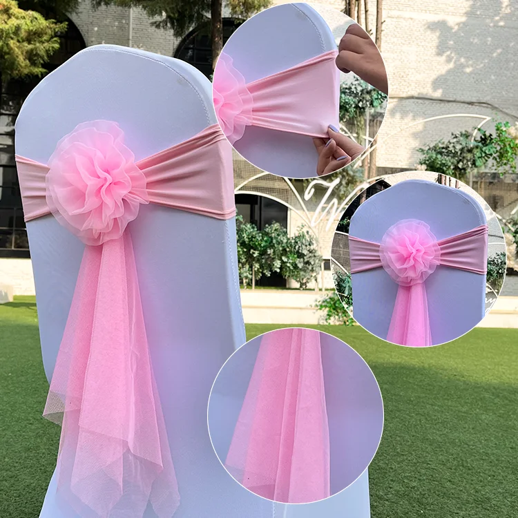 Custom Color Flower Chair Sashes with Spandex Bands for Events Chair ...
