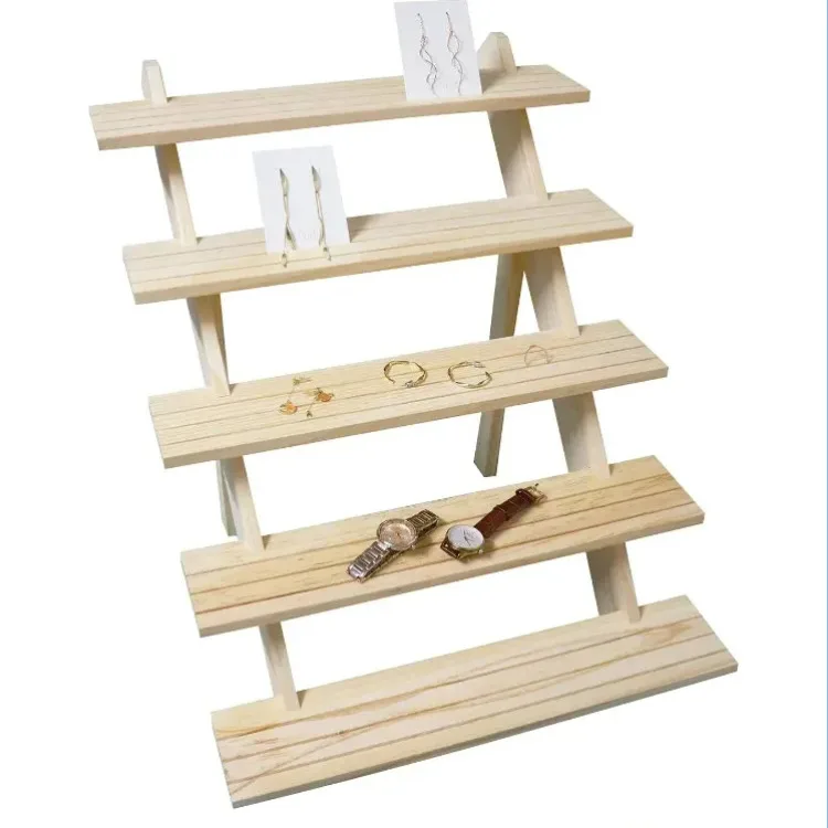 4-tier Wooden Display Stand Craft Showing Earring & Ring Holder Stand ...