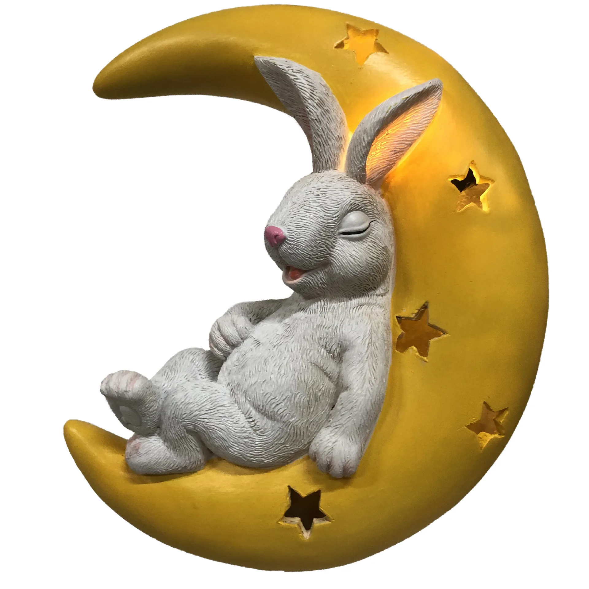 2024 Cute Resin Rabbit Lying Solar Led Moon Lamp Sleeping Garden Statue ...