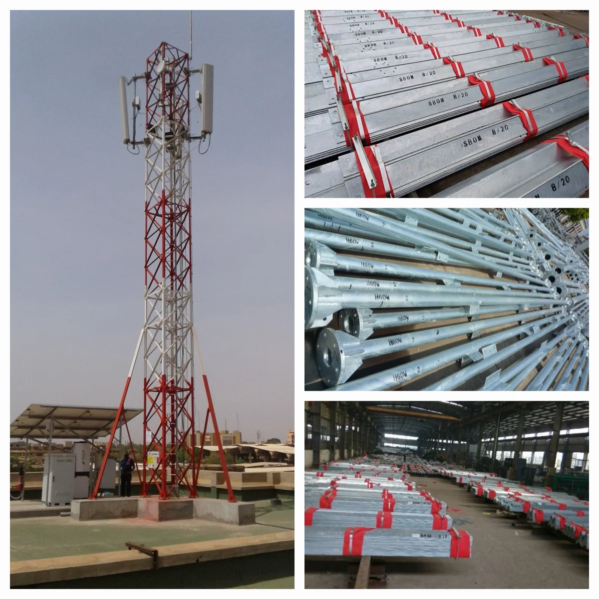 Steel Telecommunication Rooftop Mast Guy Wire Antenna Tower