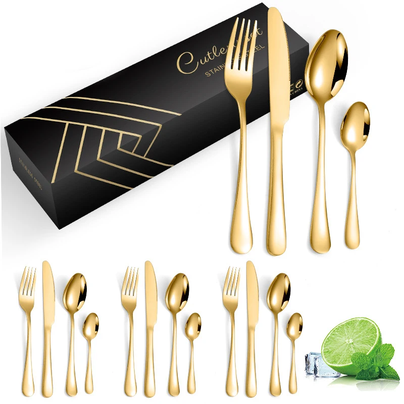 Stainless Steel Cutlery Set Kitchen Flatware Set 16pcs Knife Fork Spoon ...