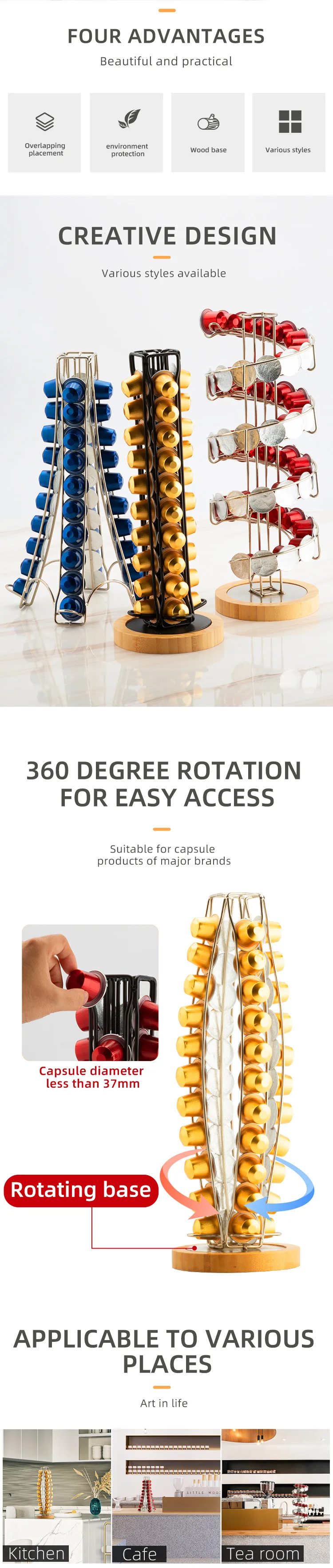 Metal Material Capsule Holder Storage Wooden Bottom 360 Revolving ...