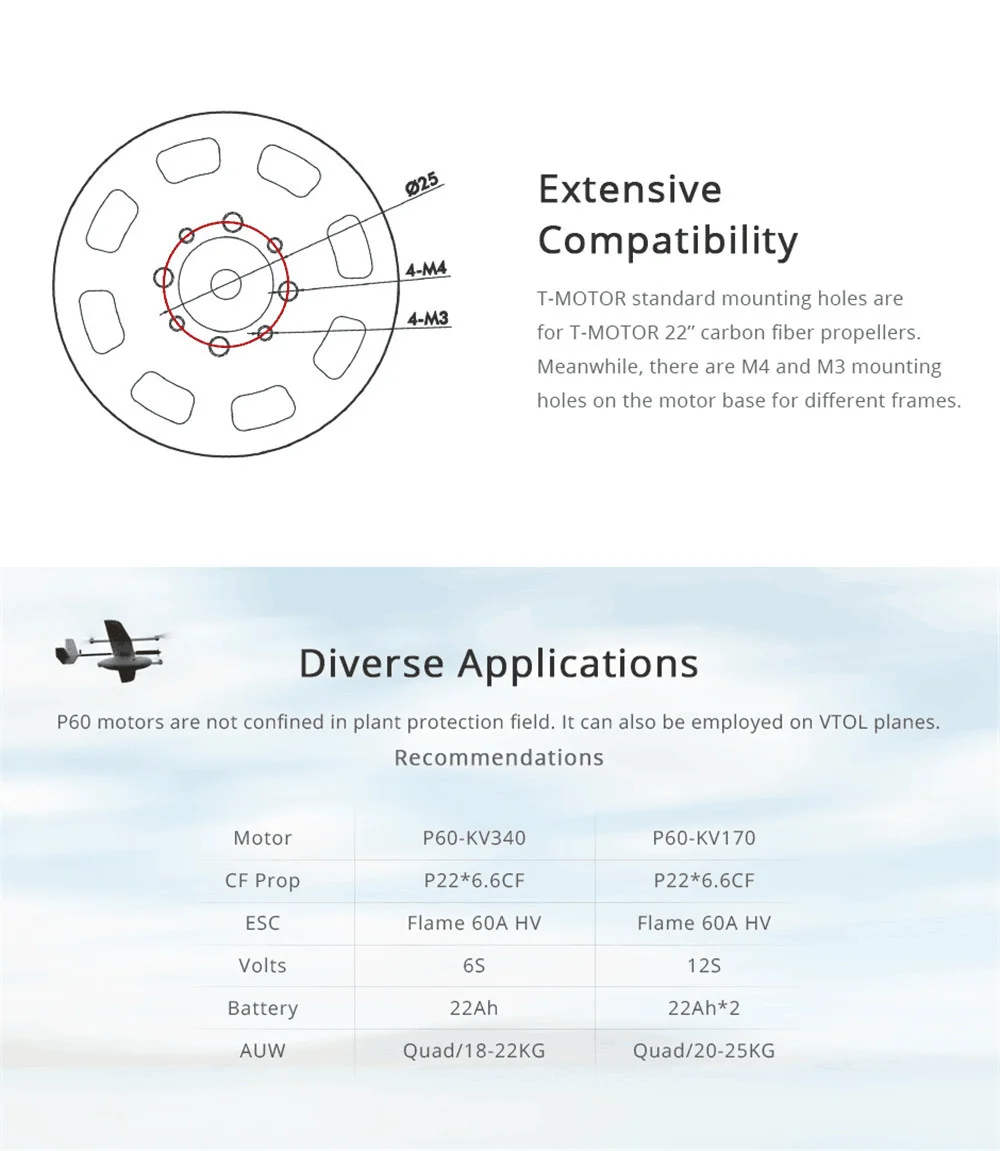 T-motor P60 170kv 340kv Pin 6s Brushless Motor Without Pin P-series Max ...