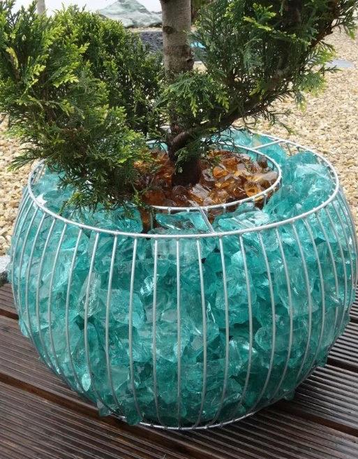 Garden Decoration with Broken Glass Rocks - Ocean Blue