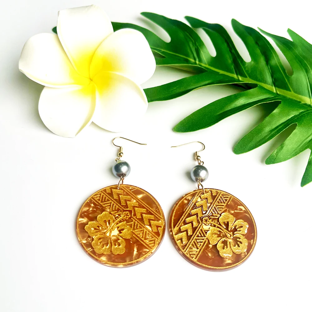 Tortoiseshell & Gold Floral Seashell Drop Earrings OEM