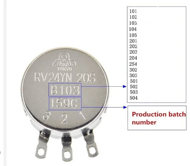 Single-turn Potentiometer Rv24yn20s B201 B501 B102 B202 B502 B103 10k ...