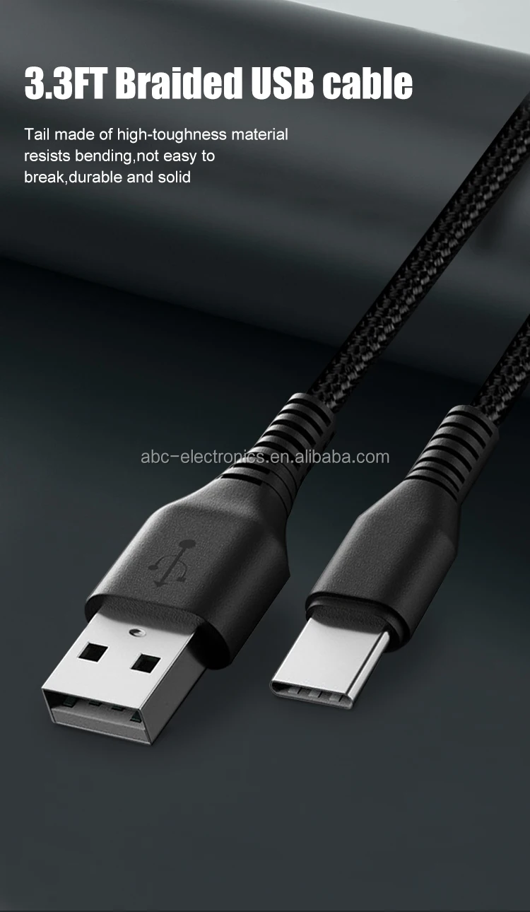 Usb Cable Type-c Connector 5v/2a Fast Charging 3.3ft Nylon Braided Usb ...