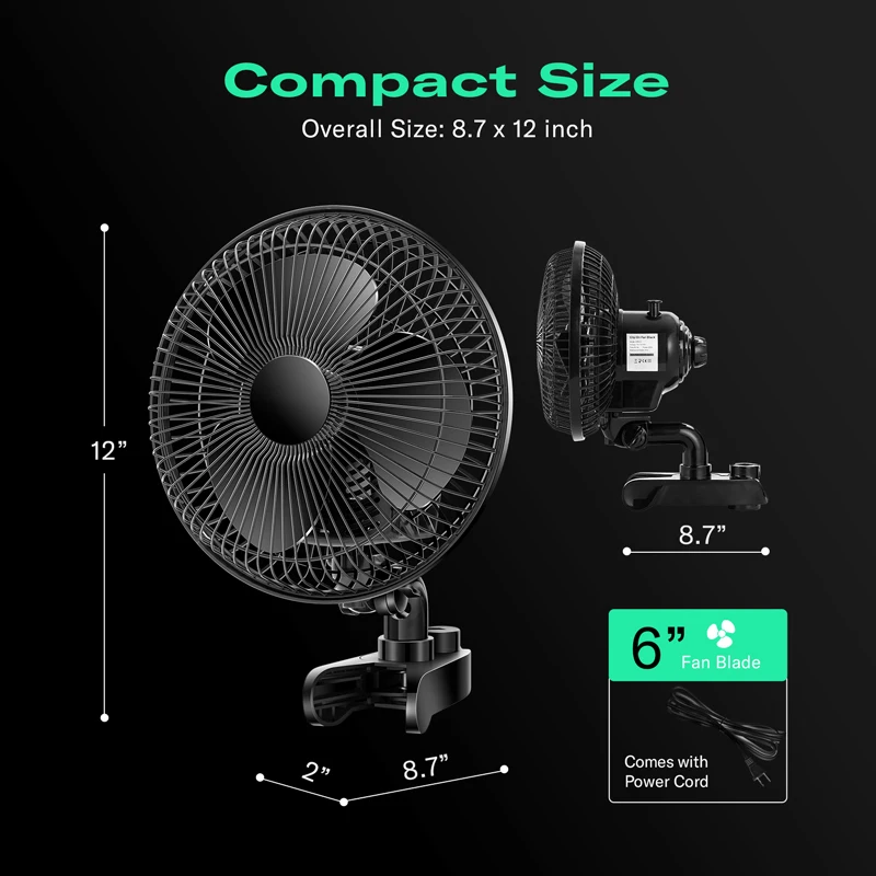 Sinowell Hydroponic 6 Inch Oscillating Clip Fan for Grow Tent