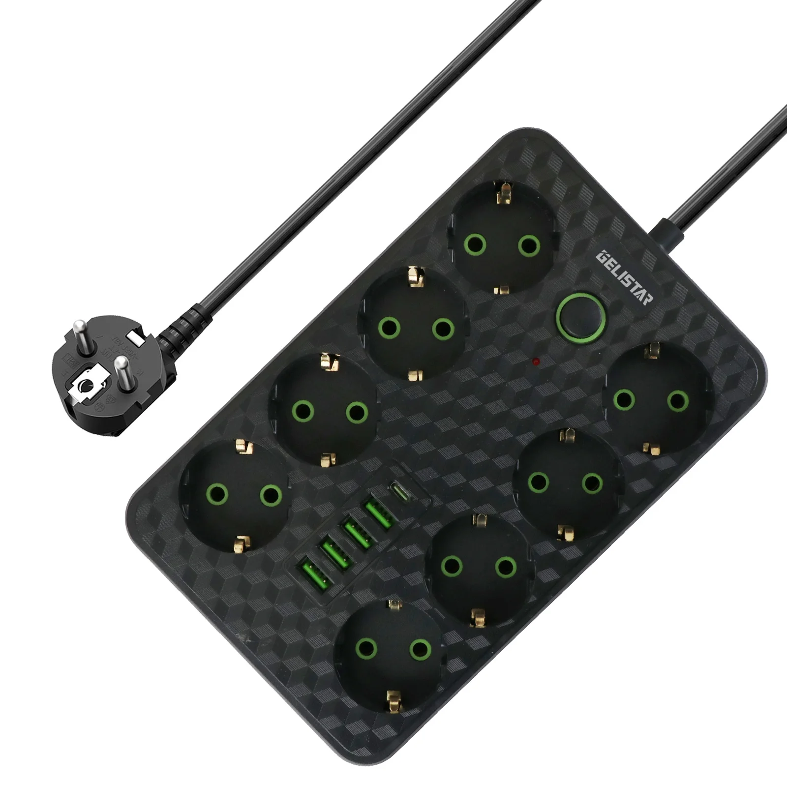 European Power Socket 8 Outlets With 4 Usb And 1 Type C Color Black ...