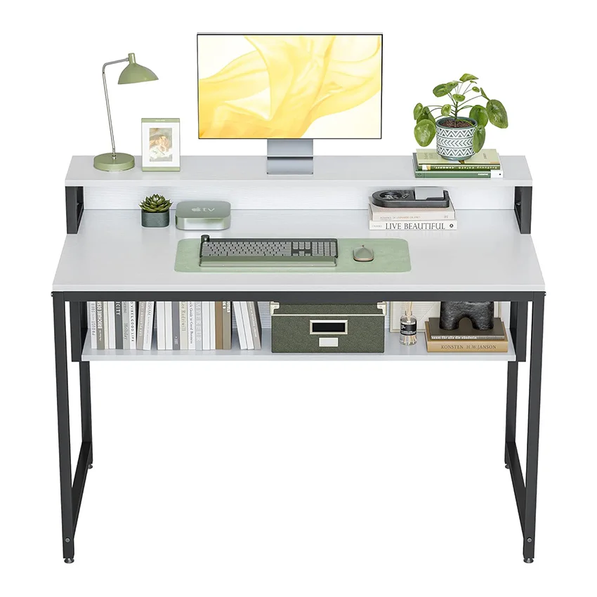 Modern Luxury Steel Frame Study Desk With Bookshelves Simple Writing ...