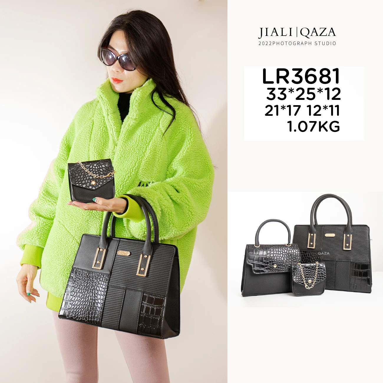 Jiali QAZA Guangzhou Vegan Leather Alligator Handbag 3 in 1