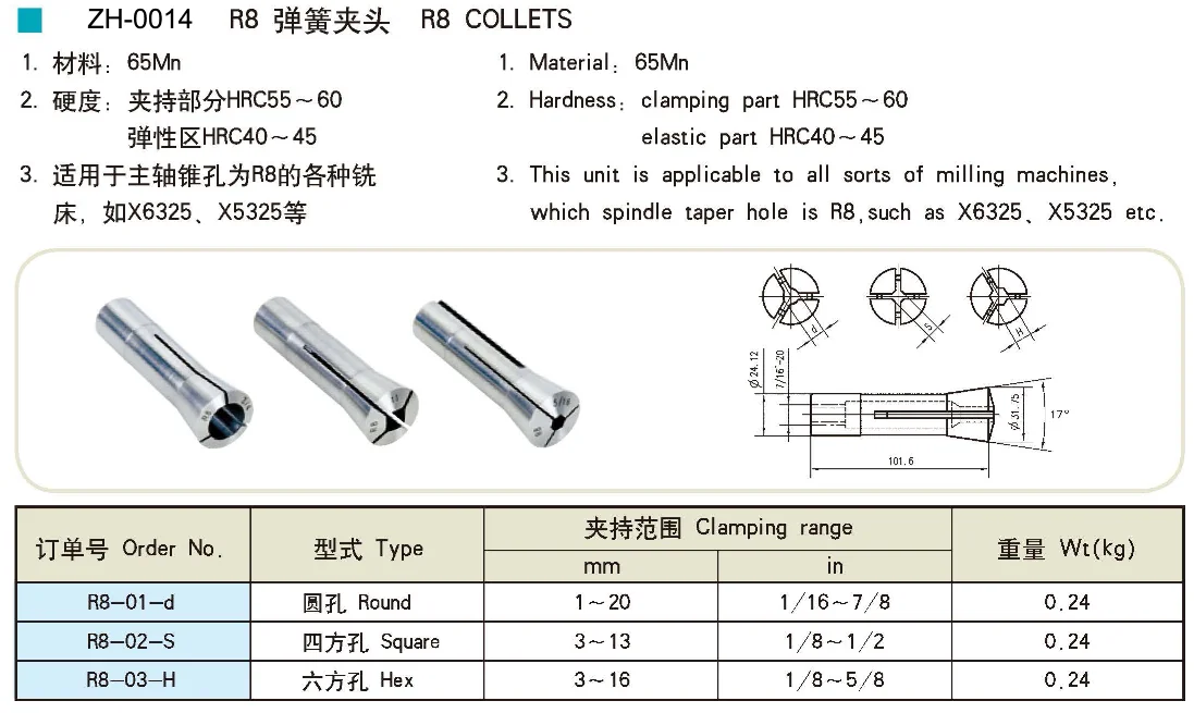 R8 Milling Machine Spindle 1-20mm Clamping Range R8 Collet - Buy R8 ...