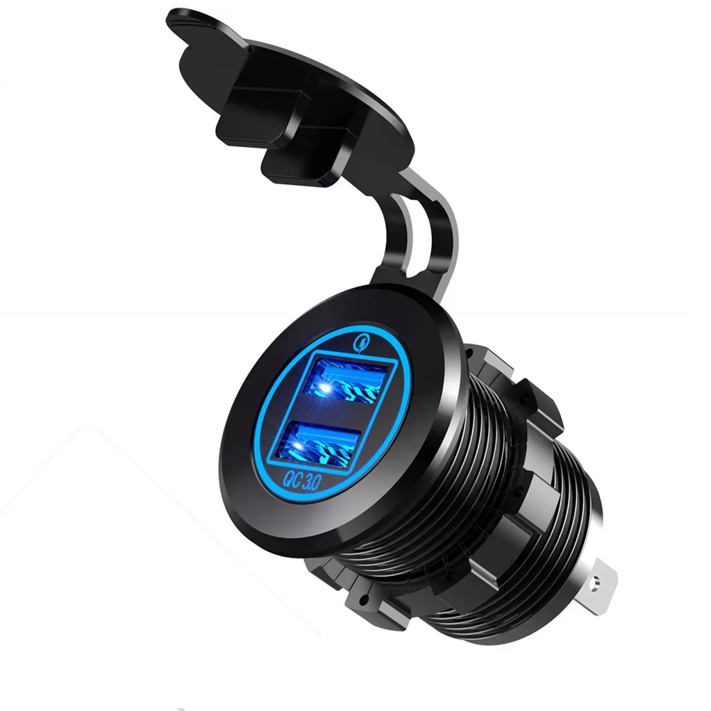 12-24V Dual QC3.0 USB Charger Power Socket Adapter for Bus Handrail