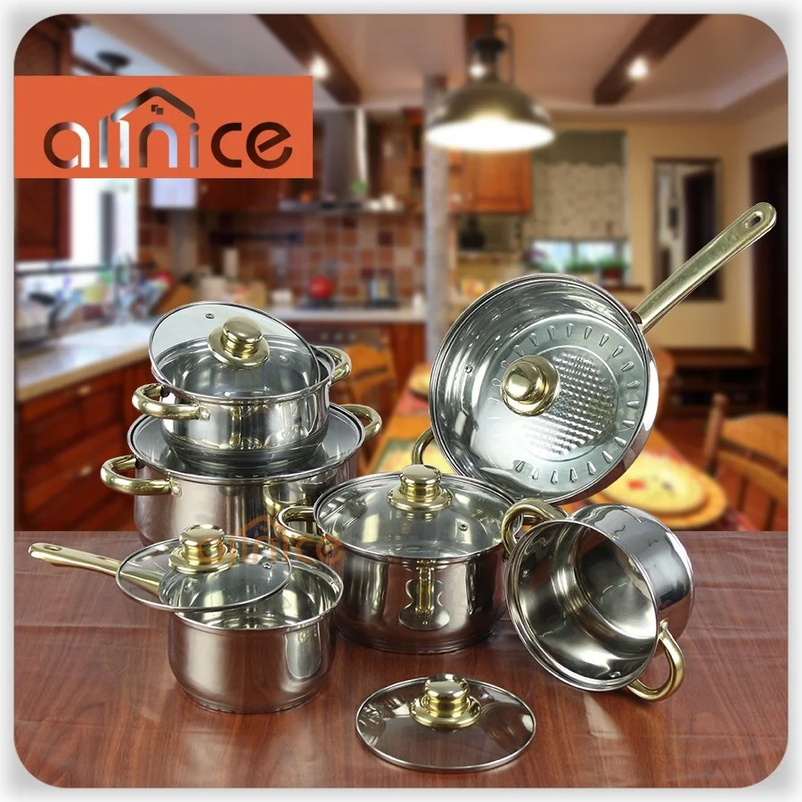 Hot Sell 12pcs Cookware Set Stainless Steel with 5ply Aluminum Disc ...