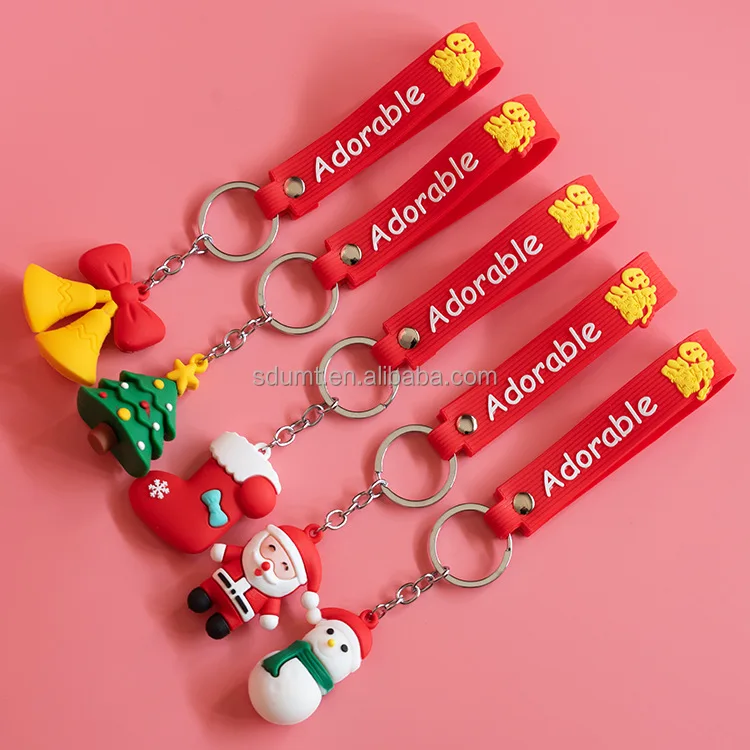 Christmas Tree Keychain Ornaments Cartoon Key Ring Santa Claus Snowman ...