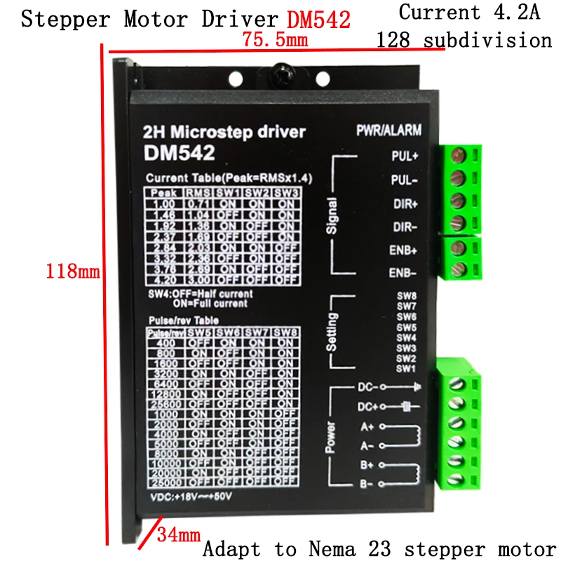 24v Stepper Motor Driver for Nema 23 Stepper Motor Driver Dm542 57/86 ...
