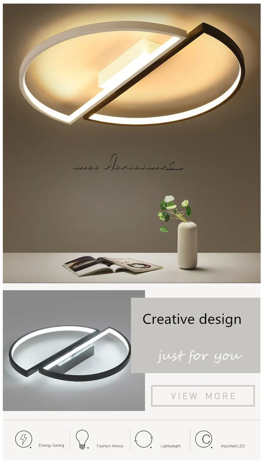 Nordic Modern LED Ceiling Lights 42W 52W Simple Semicircle Ceiling Lamp ...