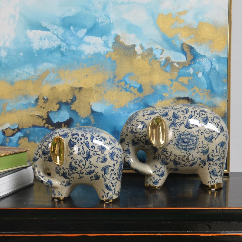 Antique Chinese Art Figurines - Elegant Ceramic Elephants
