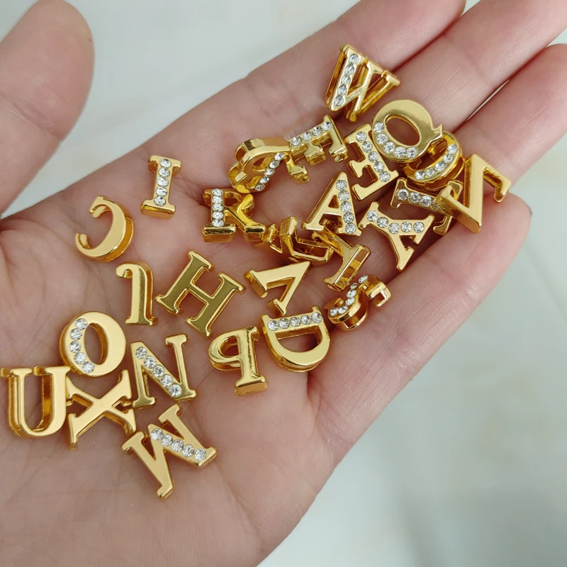 8mm A-Z Gold Color Half Rhinestone Slide Letters Alphabet Slide Charms ...