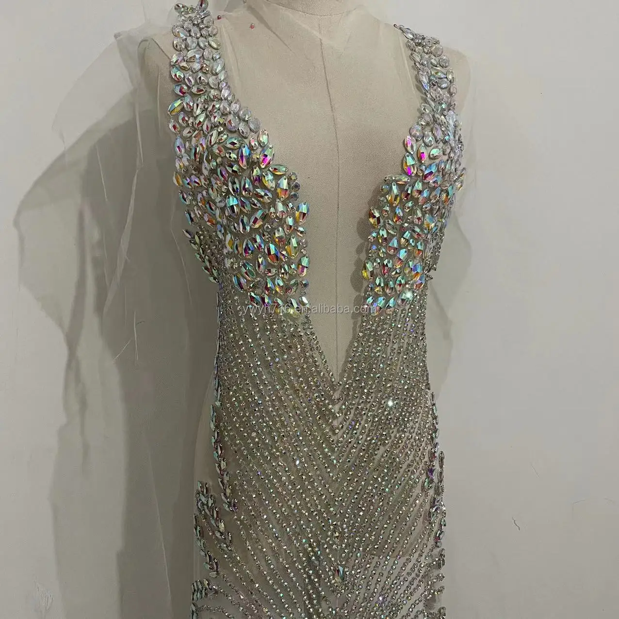 Long Full Body 108cm Rhinestone Bodice Applique Crystal Applique ...