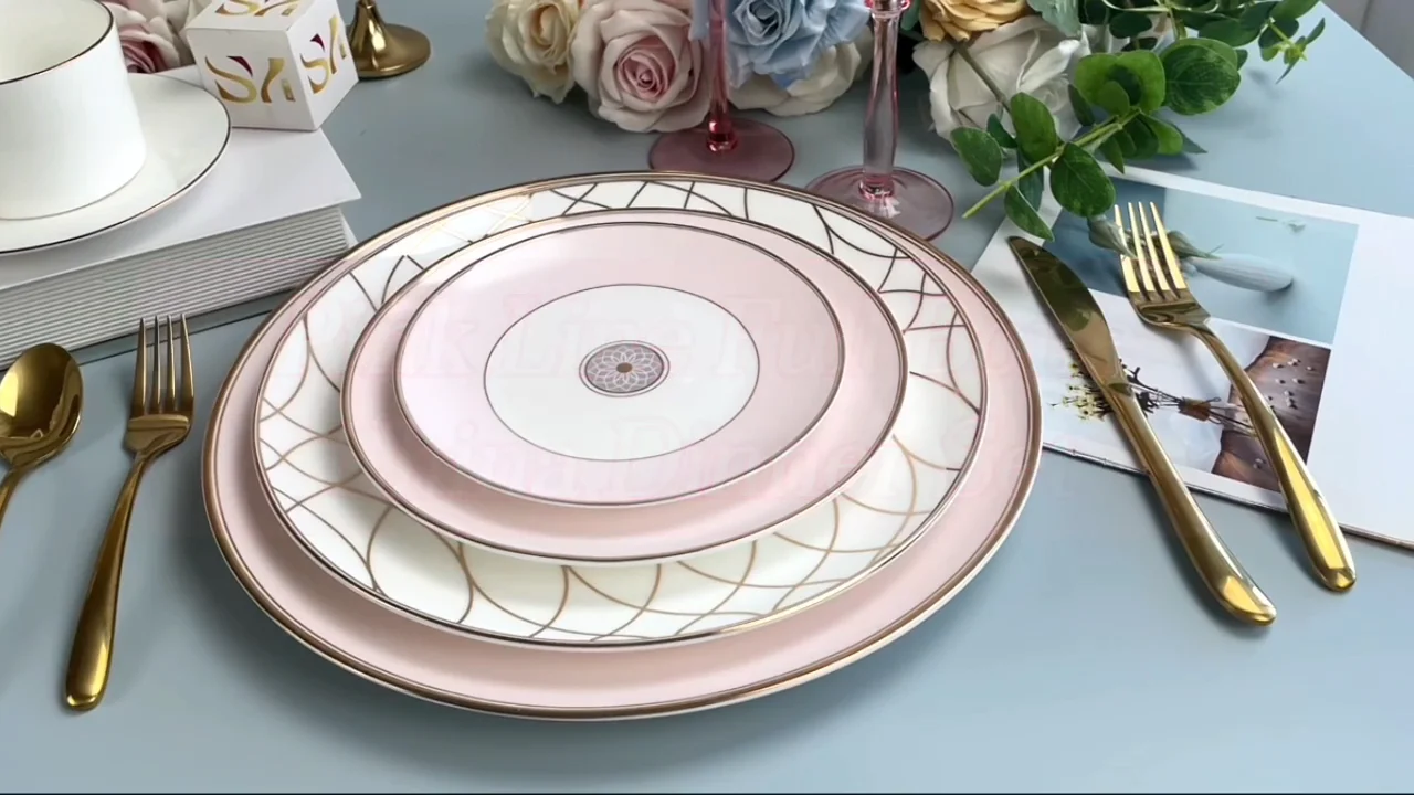 Wholesale Full Fine Pink Bone China Porcelain Dinner Plates 8-inch With ...