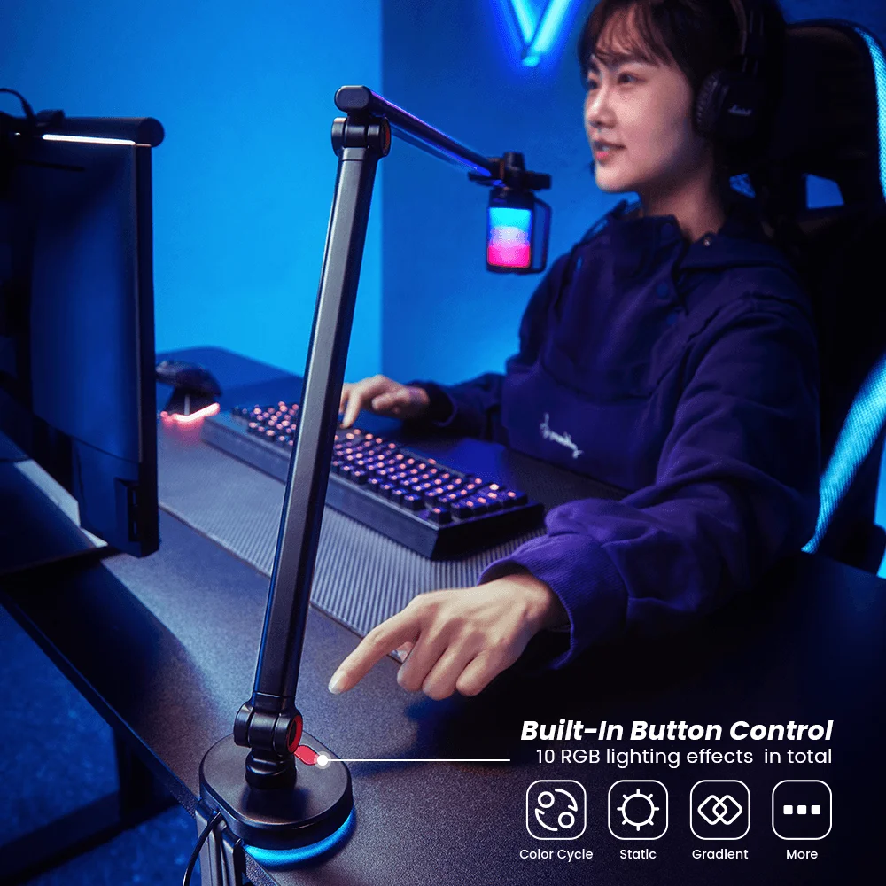 MDS16-1L RGB Lighting Slim Adjustable Mic Stand for Podcasting