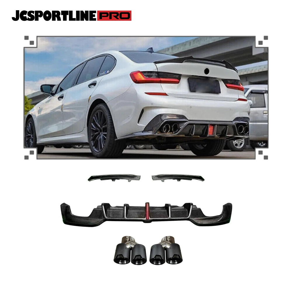 Carbon Fiber Rear Bumper Lip Diffuser W/Led light For 19-22 BMW 3 ...