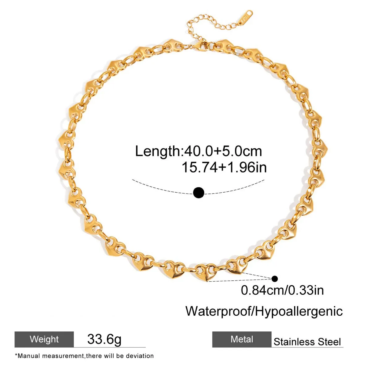 ERESI 18K Gold Plated High Polish Heart Tennis Chain Necklace Stainless ...