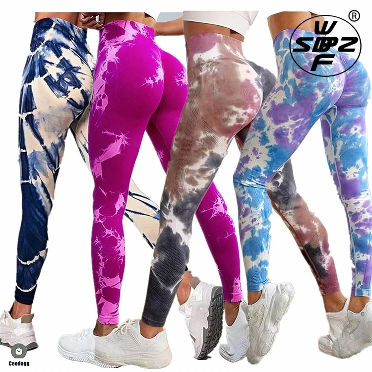 Custom Logo Scrunch Butt Lifting Yoga Tie Dye Leggings Seamless For Women Pants Gym Fitness Yoga ...
