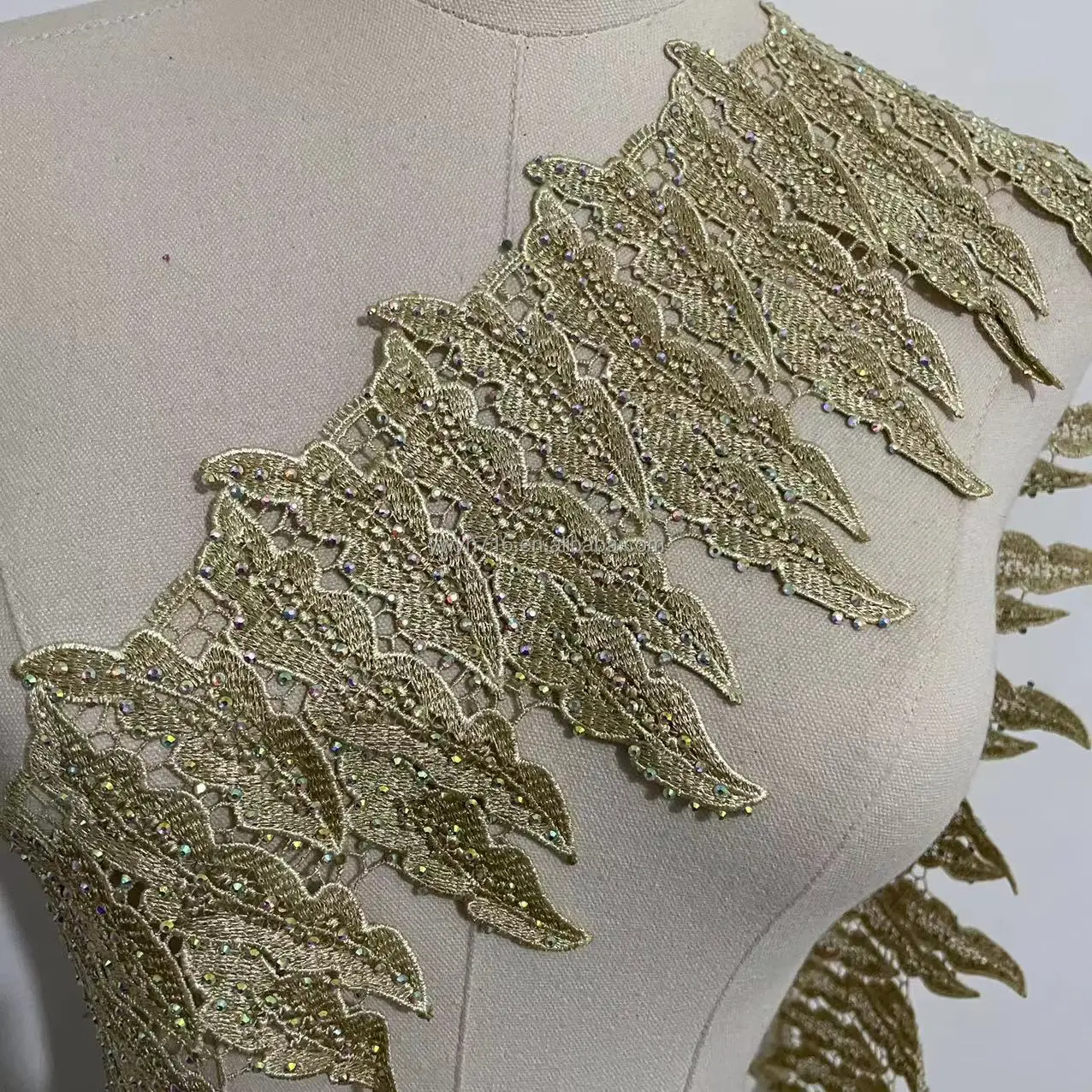 Luxury Leaf Shape Beaded Rhinestone Embellishment Lace ,embroidery ...