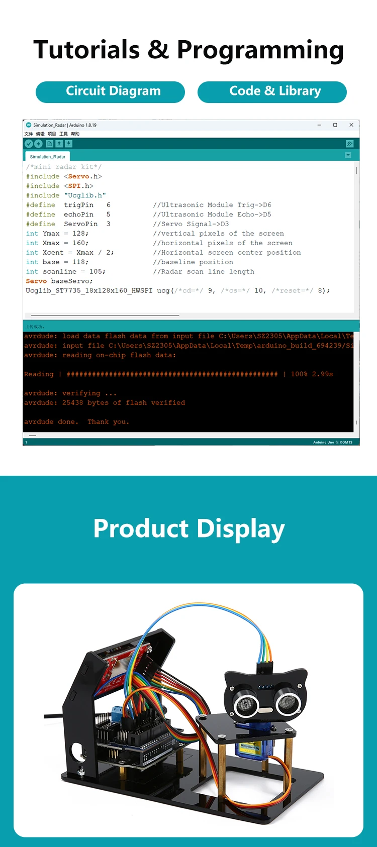 Robotlinking Simulation Ultrasonic Radar Sensor Module for Arduino