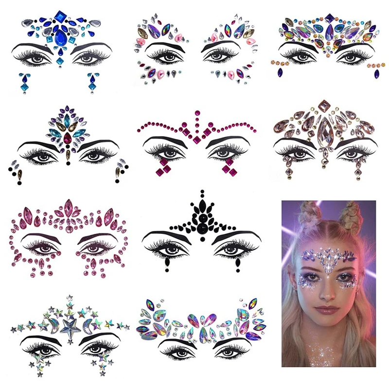 Adhesive Face Jewelry Sticker Body Sticker Tattoo Crystal Glitter ...