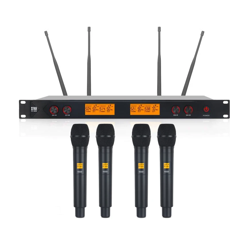 A400 High Quality Wireless Microphone System UHF Microphone 4 Channel ...