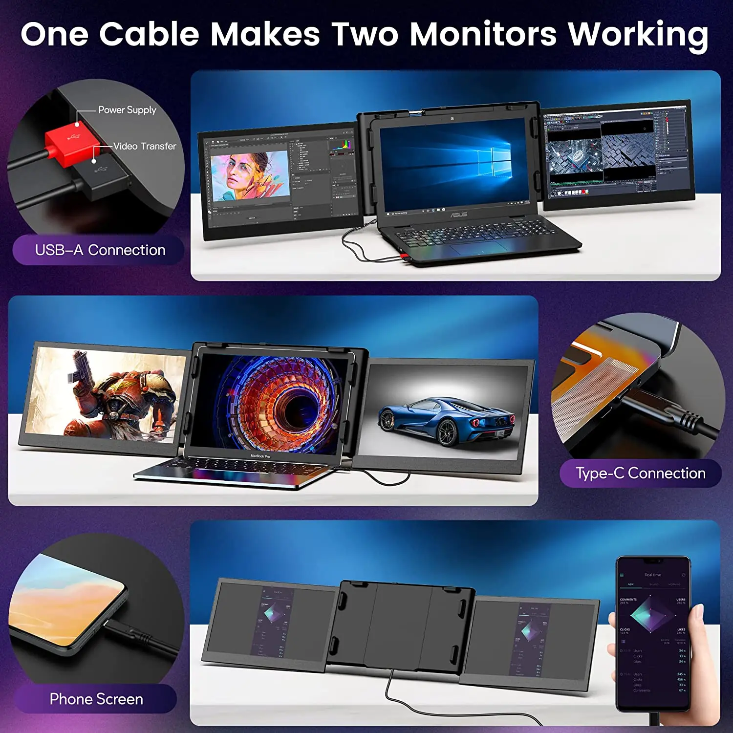 P2 Pro Triple Portable Monitor - 13.3" Laptop Screen Extender for Mac ...