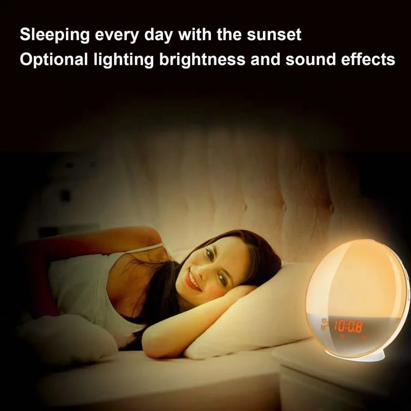 Alarm Clock Wake up Light Modern Simulating Sunrise Bedside RGB Color ...