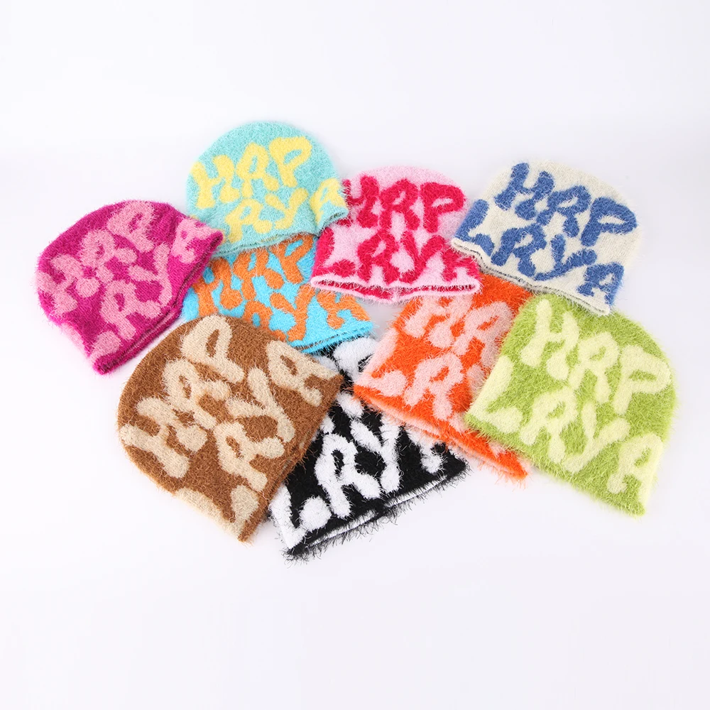 Custom Y2K Custom Your Own Logo Mohair Beanies for Adults