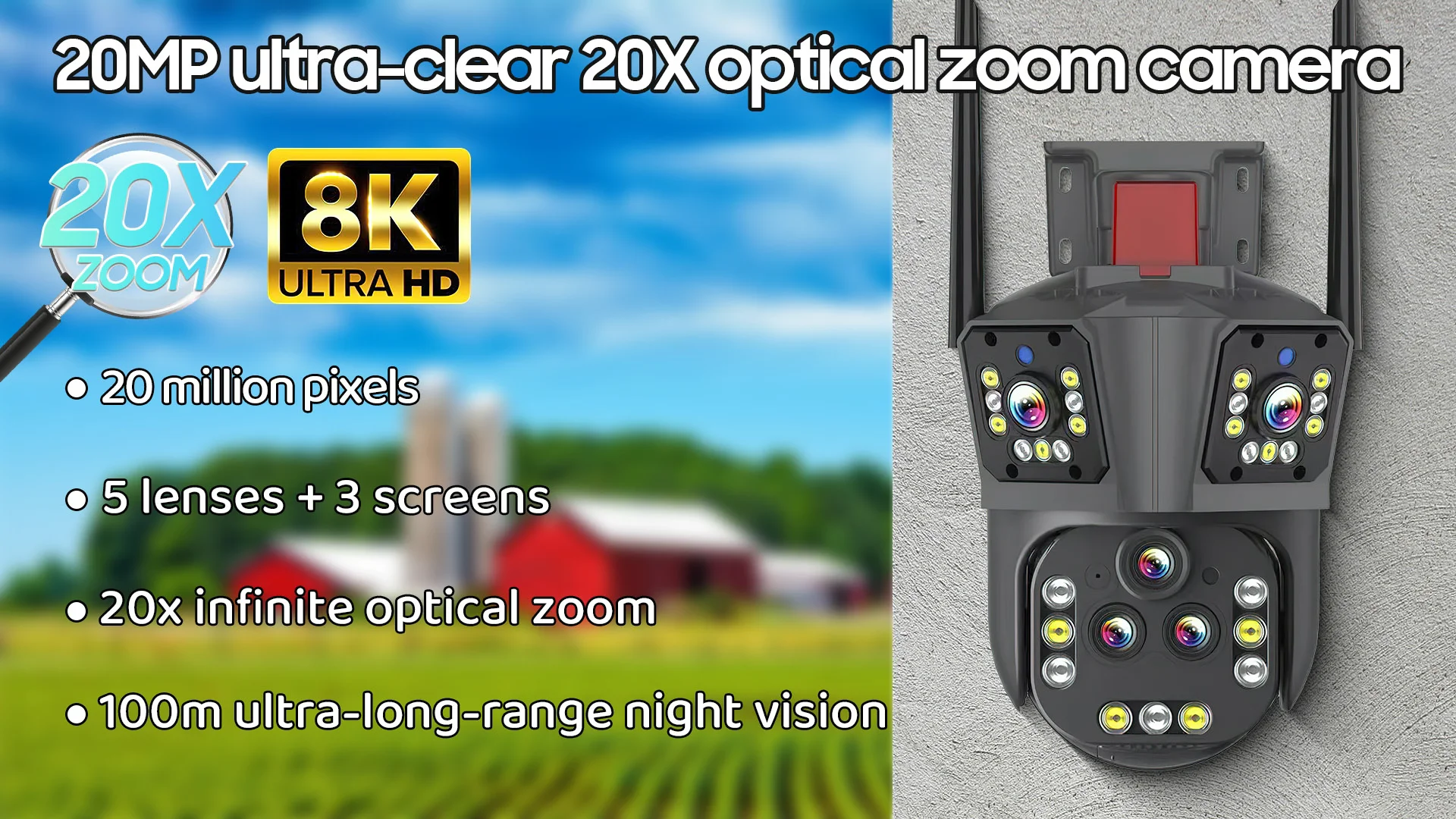 Levofast New 20mp 20x Zoom Outdoor Wifi Camera 5 Lens Linkage Alarm ...