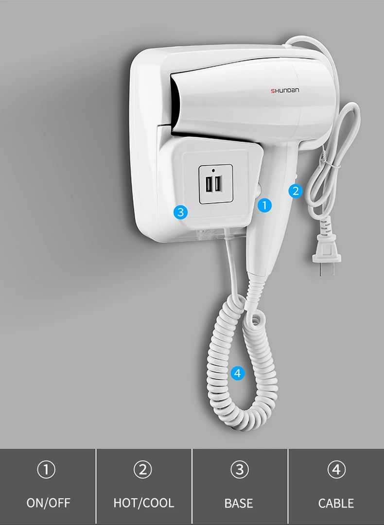 Wall Mounted Portable Hotel Hair Blow Mini Blower Dryer For Hotel Room ...