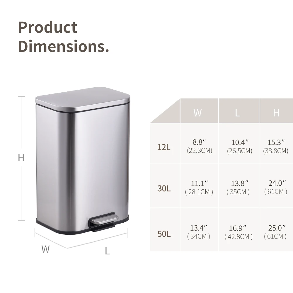 Alibaba.com: 30L 50L stainless steel rectangular foot pedal trash can ...