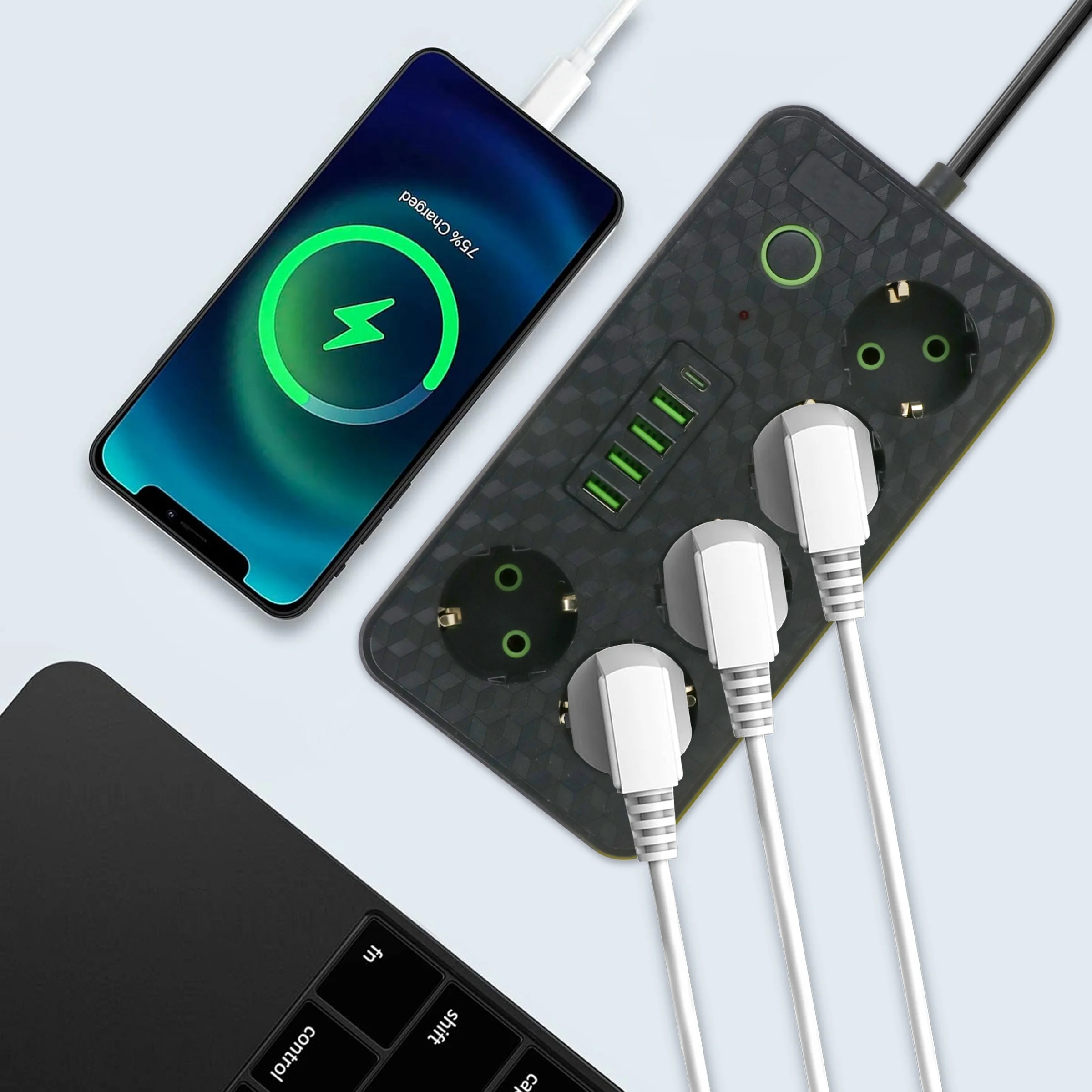 GELISTAR Power Strip - 4 Gang 4 USB 1 Type C Extension Socket