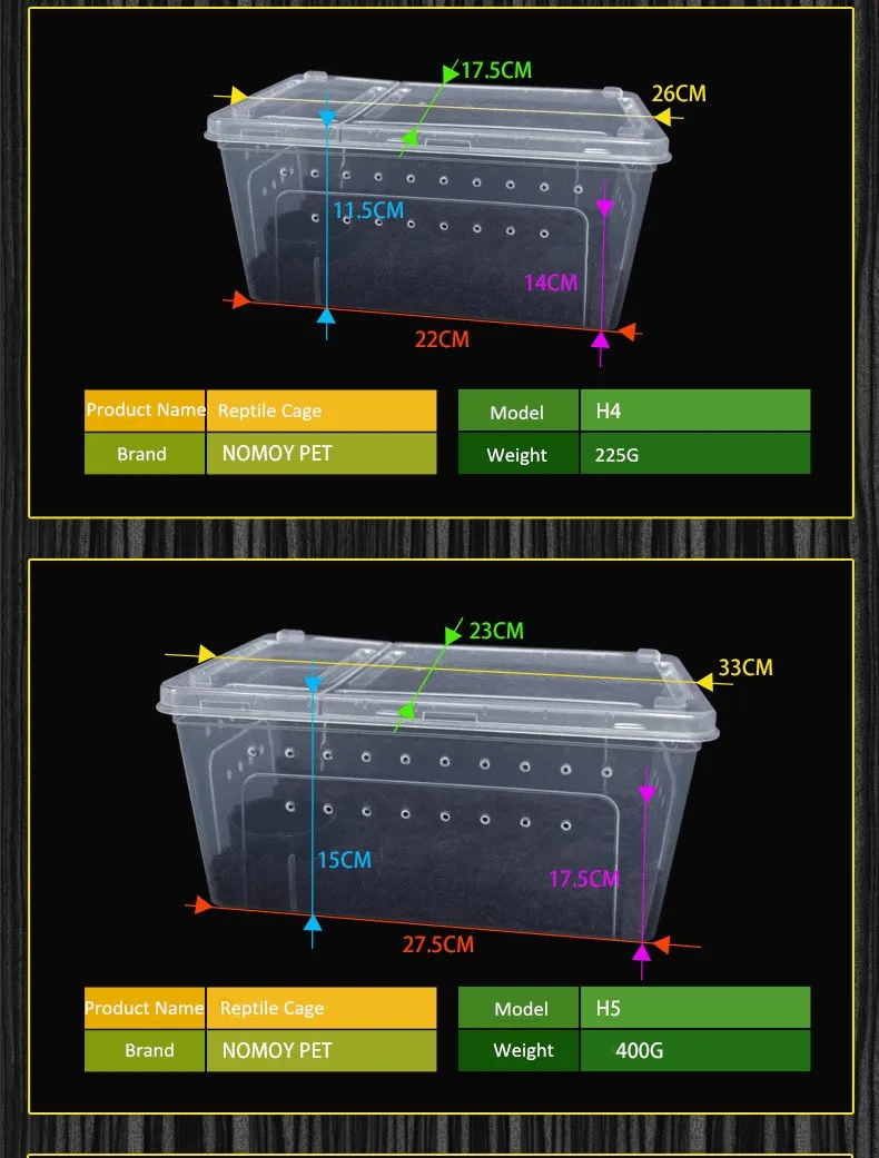 Transparent Plastic Reptile Feeding Boxes - Durable & Breathable